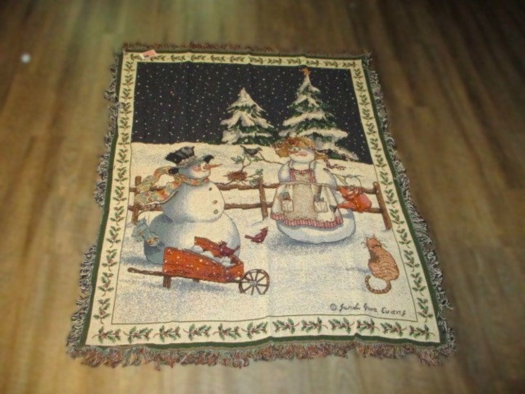 Snowman Afghan Throw, Tapestry Wall Hanging, Hope, Sandi Gore Evans, 60 ...