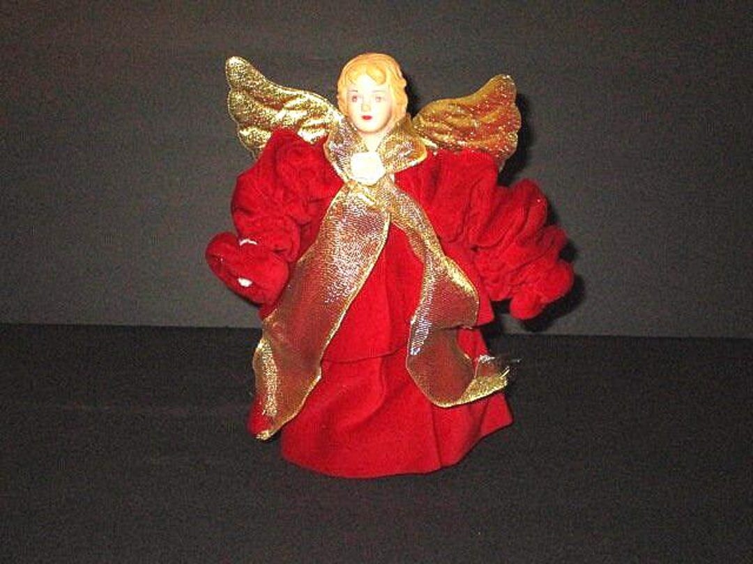 Mini Tree Topper Angel With Gold Fabric Wings, Vinyl Head & Hands, 7 3/ ...