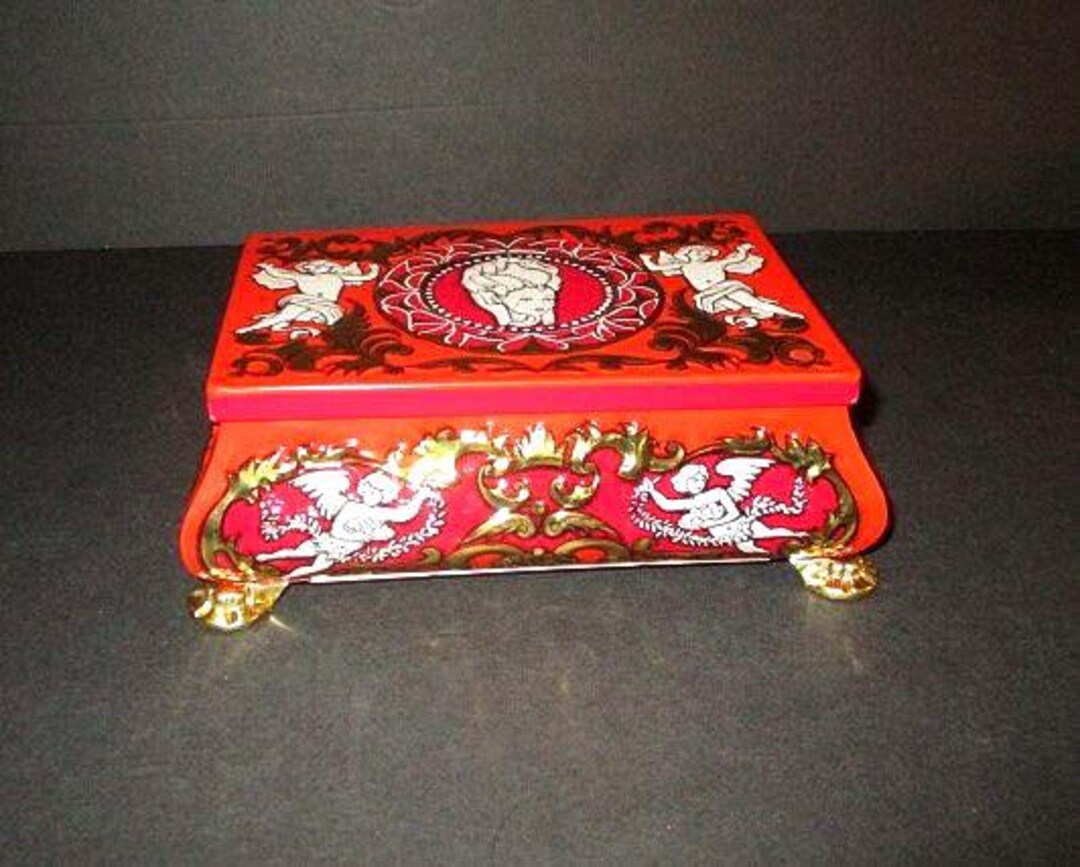 Fricke and Nacke Embossed Candy Tin Lidded Box With Cherubs, Western ...