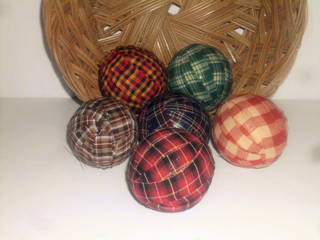 6 Primitive Rag Balls, 2 1/4 Diameter Homespun Fabric and Prim Material ...