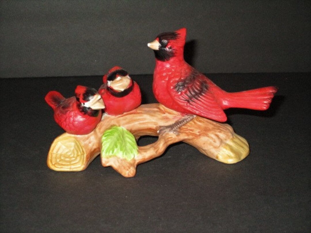 Porcelain Cardinal Family Figurine, Cardinals on a Log, 4 Tall X7 Wide ...