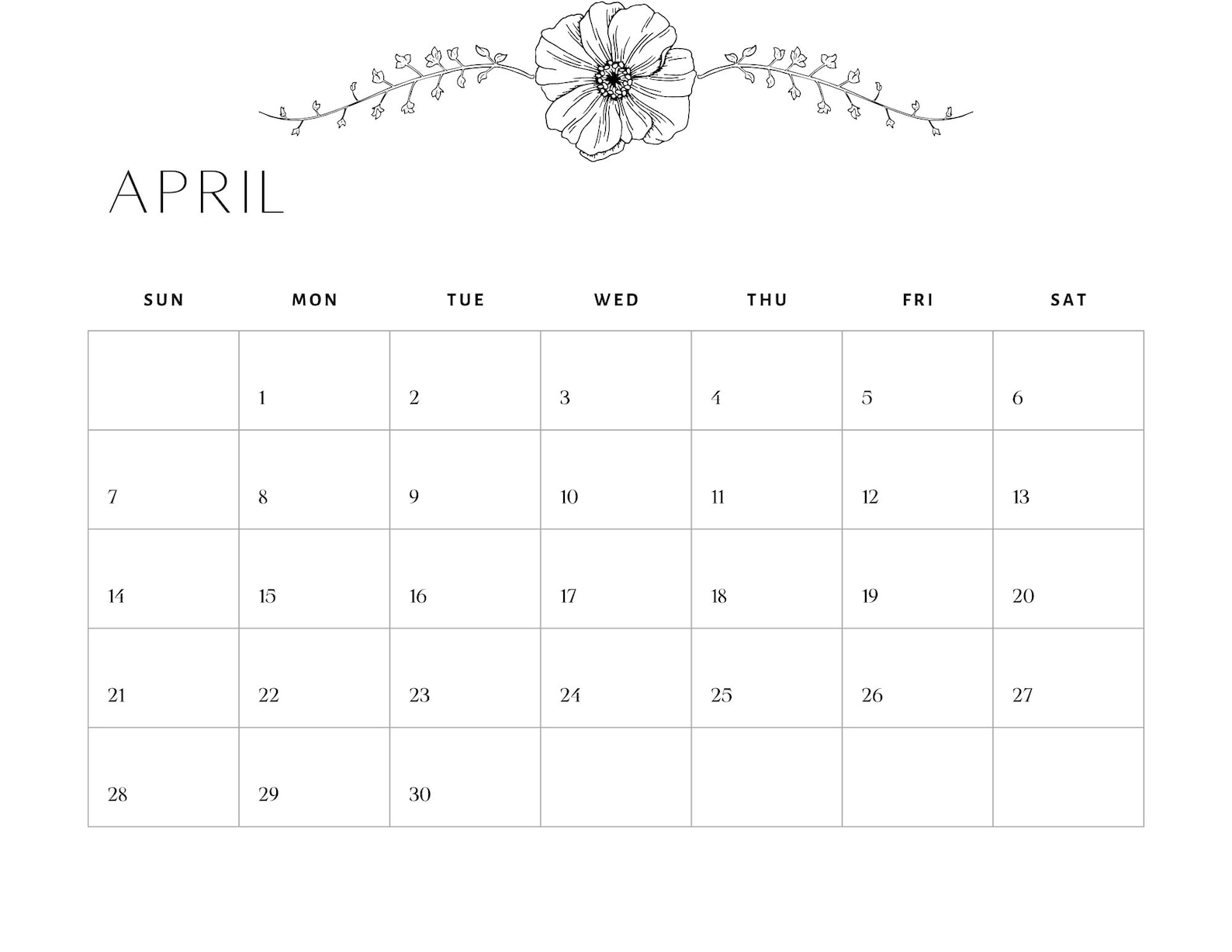 Printable 2024 Black and White Wall Calendar - Etsy