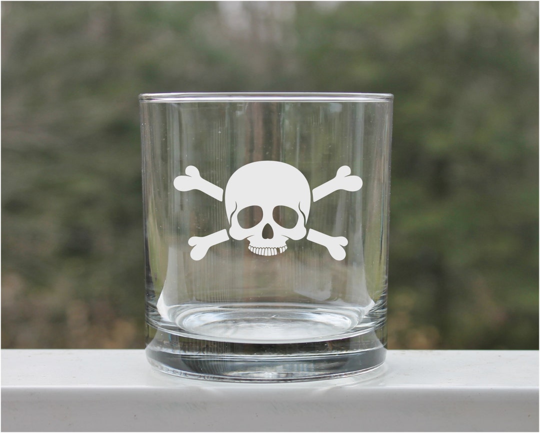Whiskey Glasses, Skull Head, Skull Bone, Pirate, Etched Whiskey Glass ...