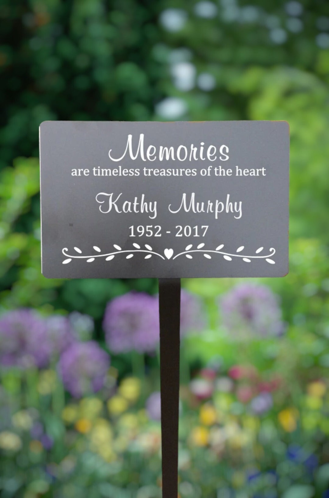 Custom Engraved Garden Memorial Plaque With Stake - Black Metal Grave ...