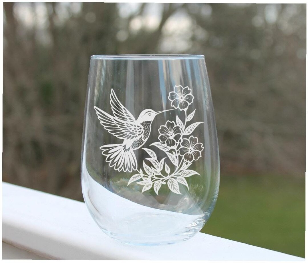Engraved Hummingbird Stemless Wine Glass: Floral Garden Lover Gift - Etsy