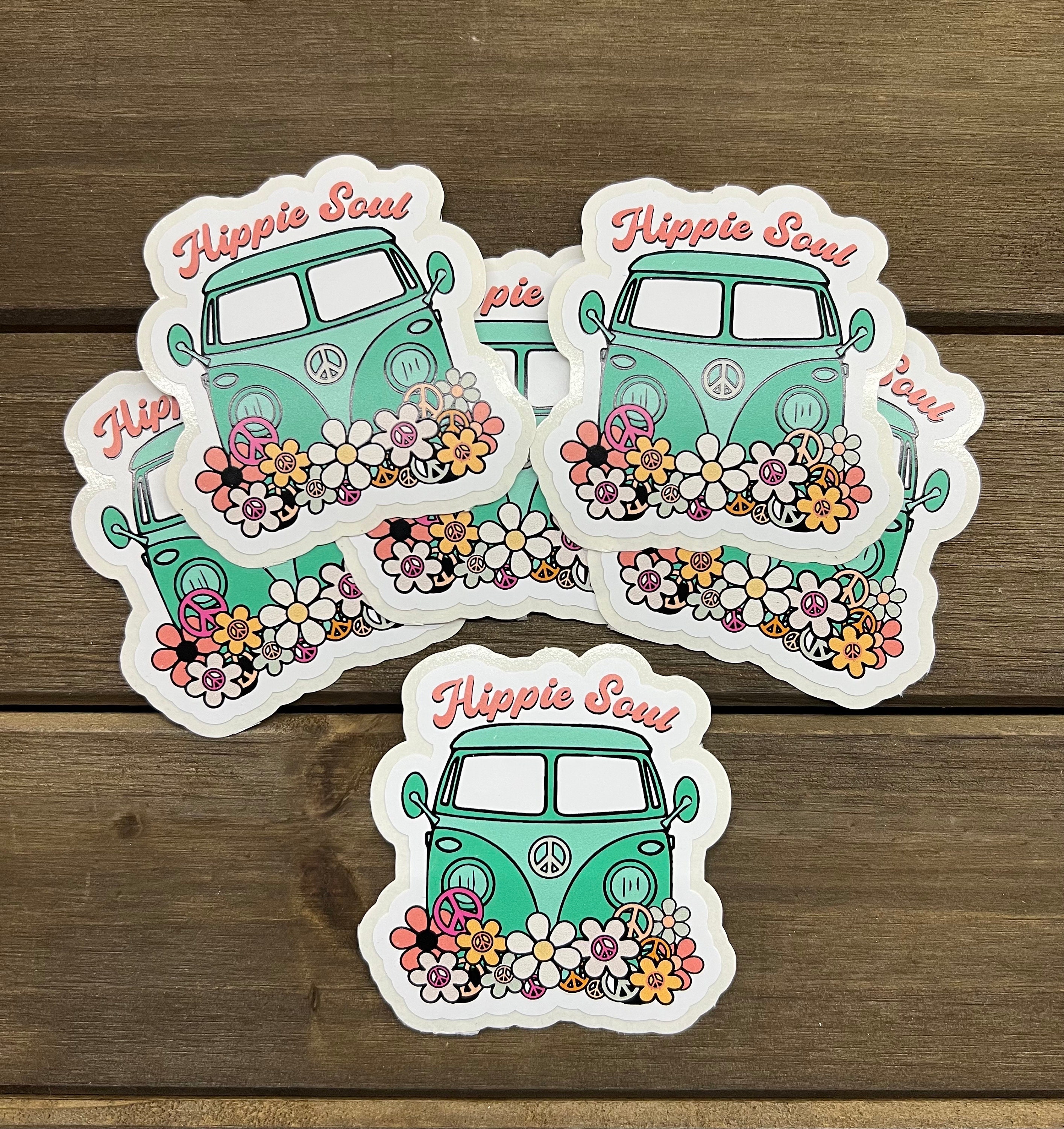Hippie Soul VW Van Sticker - Waterproof Outdoor Decal for Tumblers ...