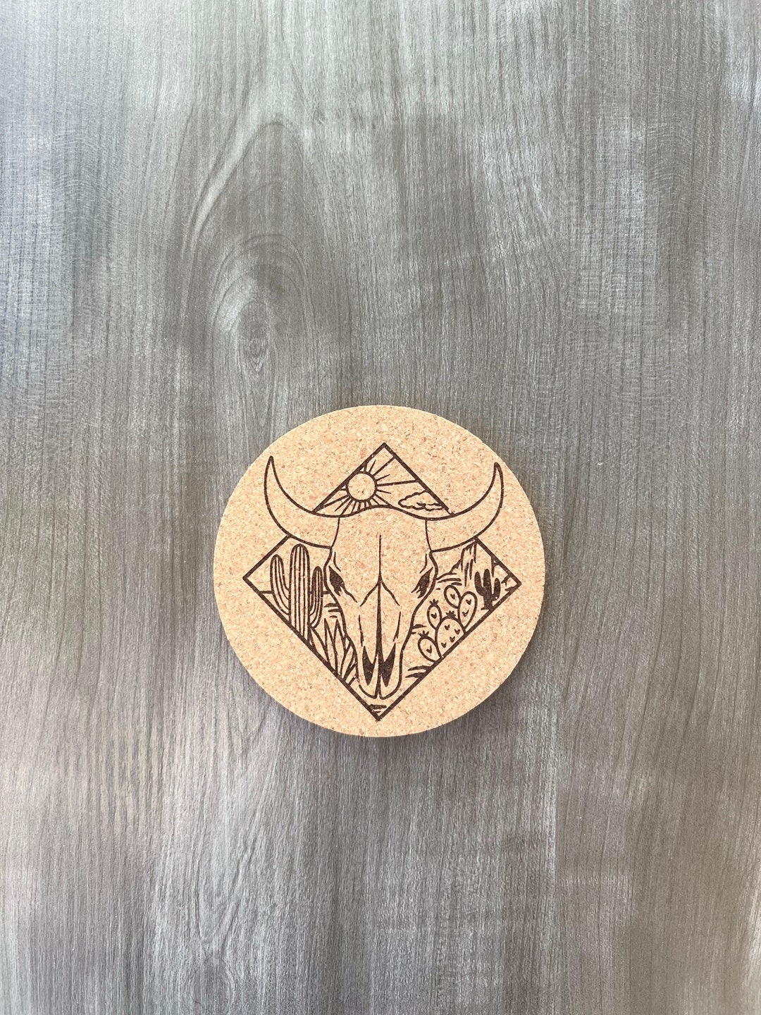 Cork Coaster Southwest Coaster Cow Skull Coaster Western Coaster Cork ...