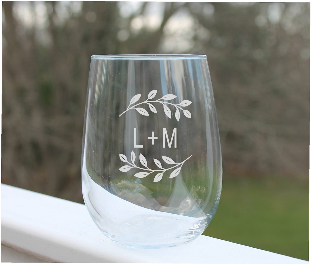 Personalized Stemless Wine Glasses, Etched Wine Glass Monogram - Etsy