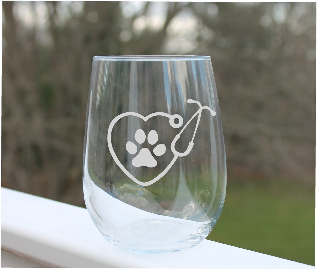Etched Stemless Wine Glasses, Veterinarian Dog Wine Glass - Etsy