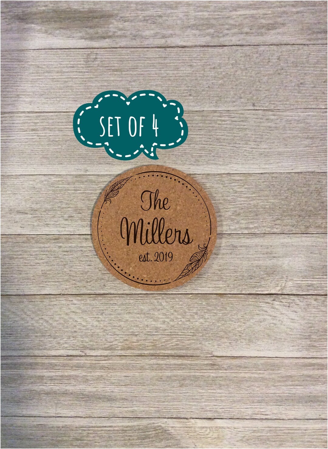 Personalized Cork Coaster, Drink Coasters, Set of 4, Personalized Gift ...