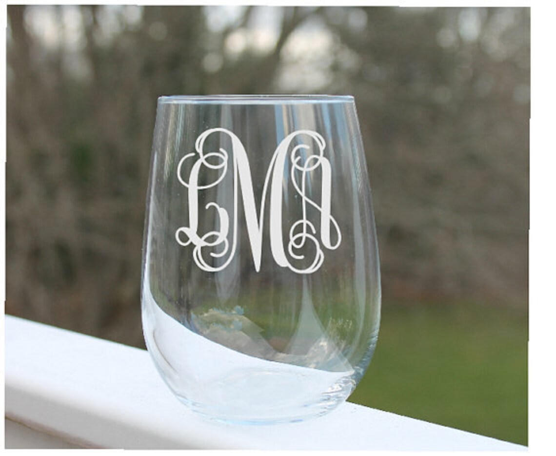 Monogram wine glass Personalized Wine Glass etched stemless | Etsy