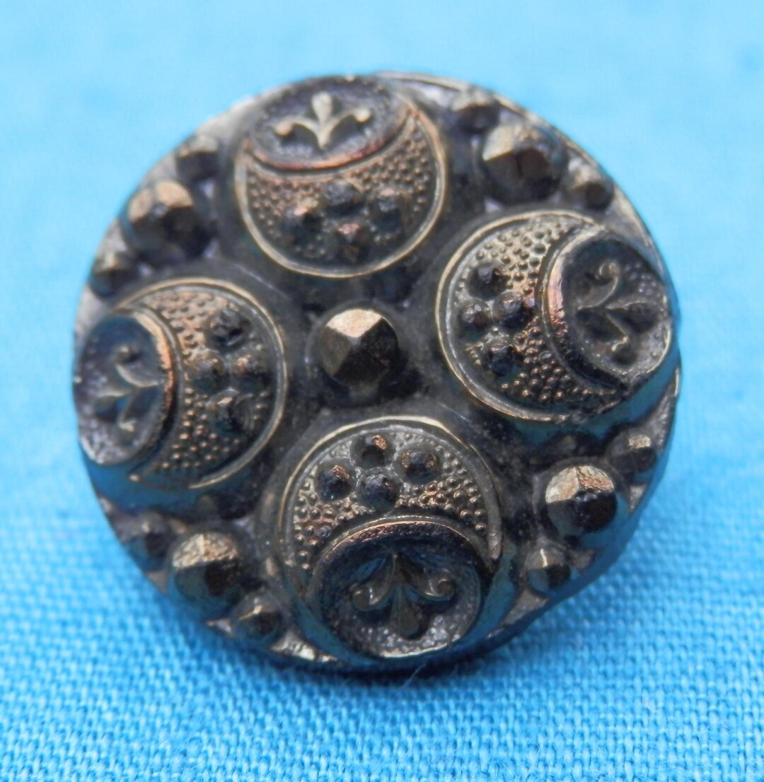 Vintage Black Glass Tinted Button - Etsy