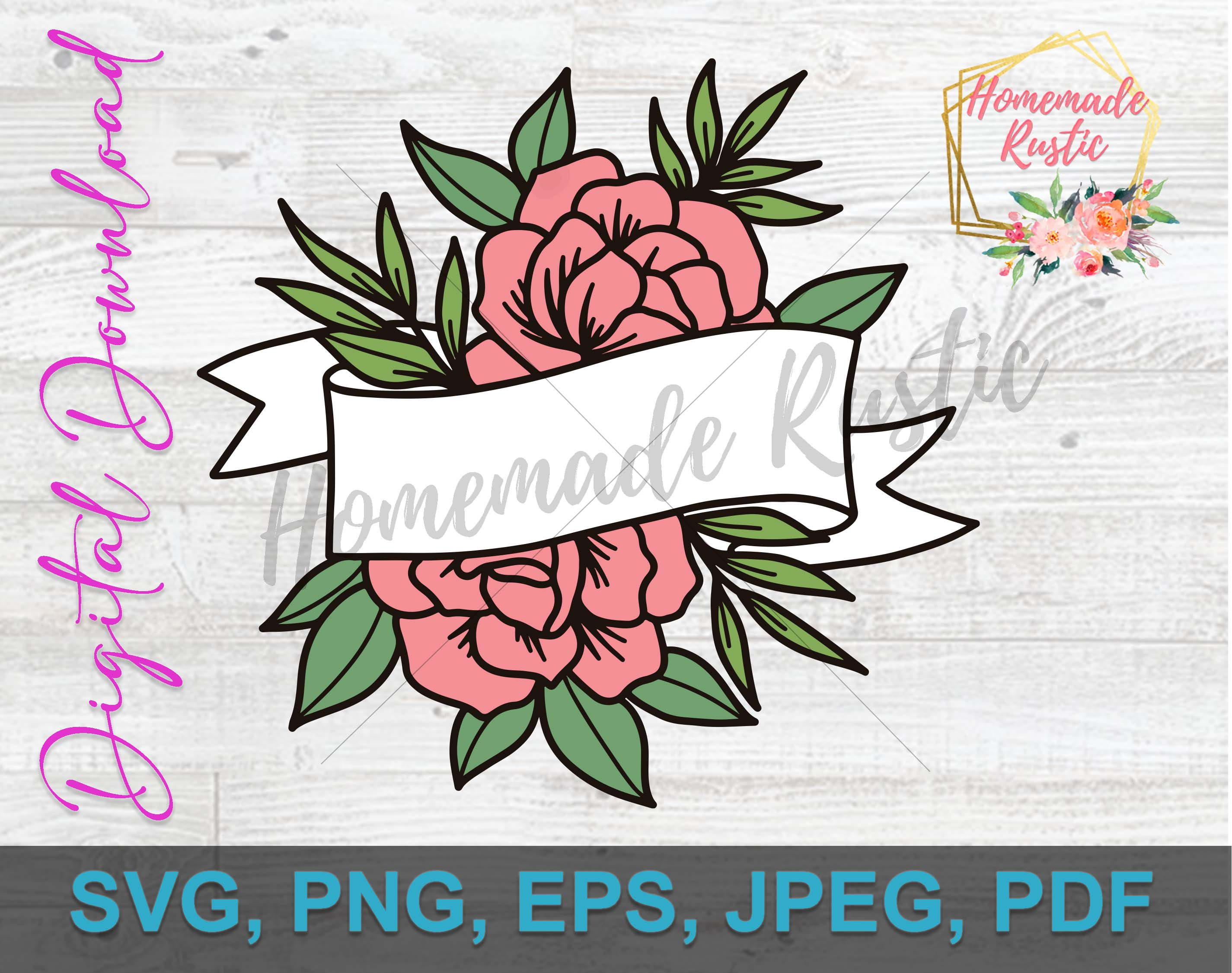 Digital File Full Color Floral Banner Design. SVG PDF PNG | Etsy