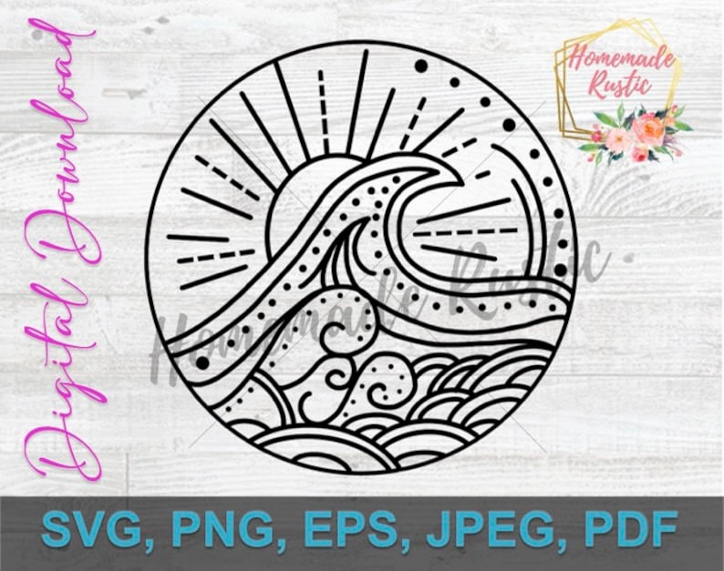 Digital File Waves and Sun. Line Art Nautical Tattoo Style - Etsy