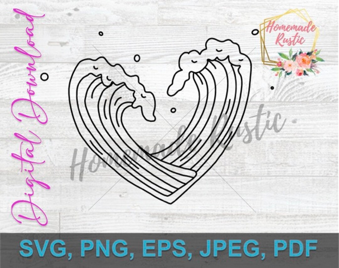 Digital File - Heart Shaped Wave. Line Art Tattoo Style Design ...