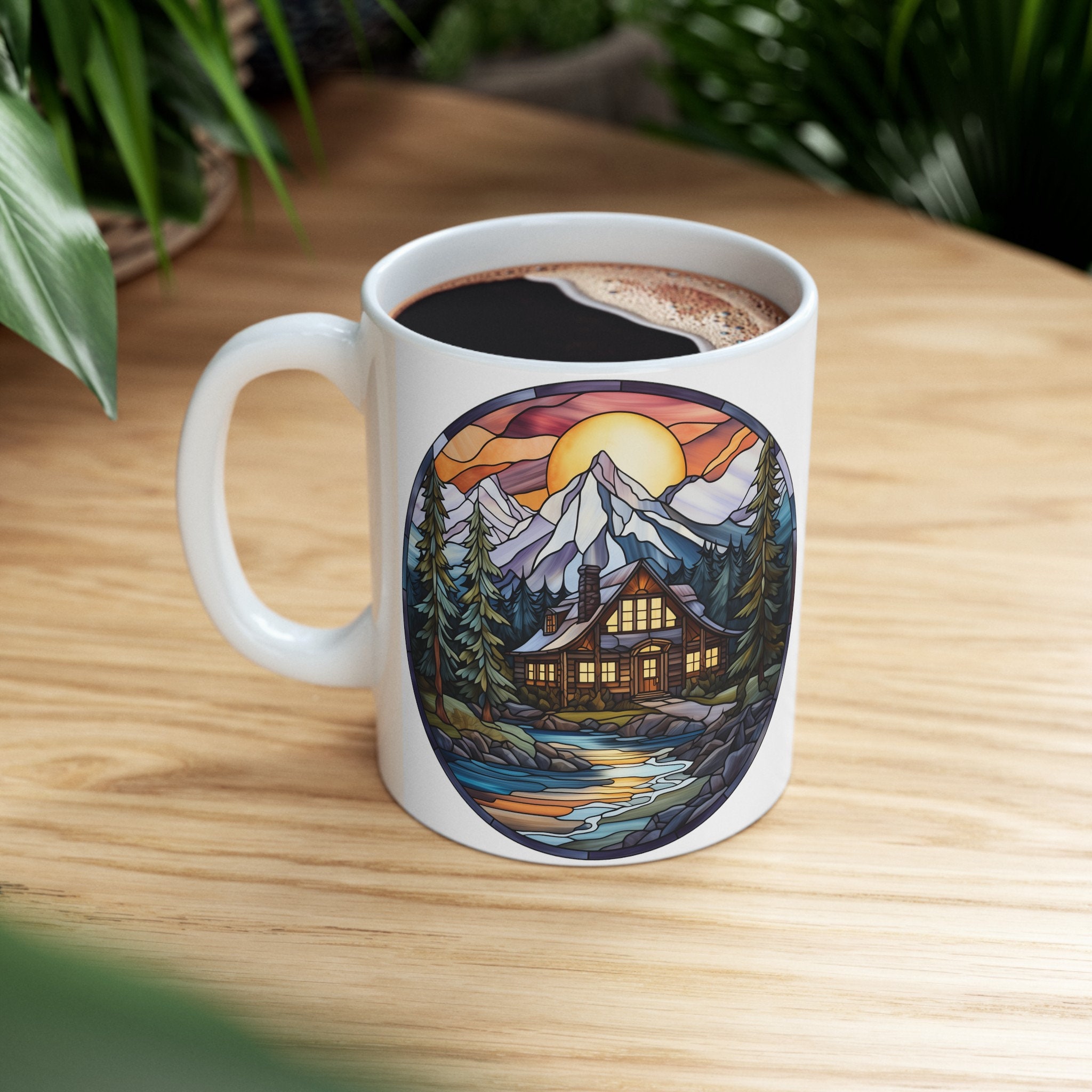 Cabin in the Woods Stained Glass Theme 11oz Coffee Mug - Camping Mug ...