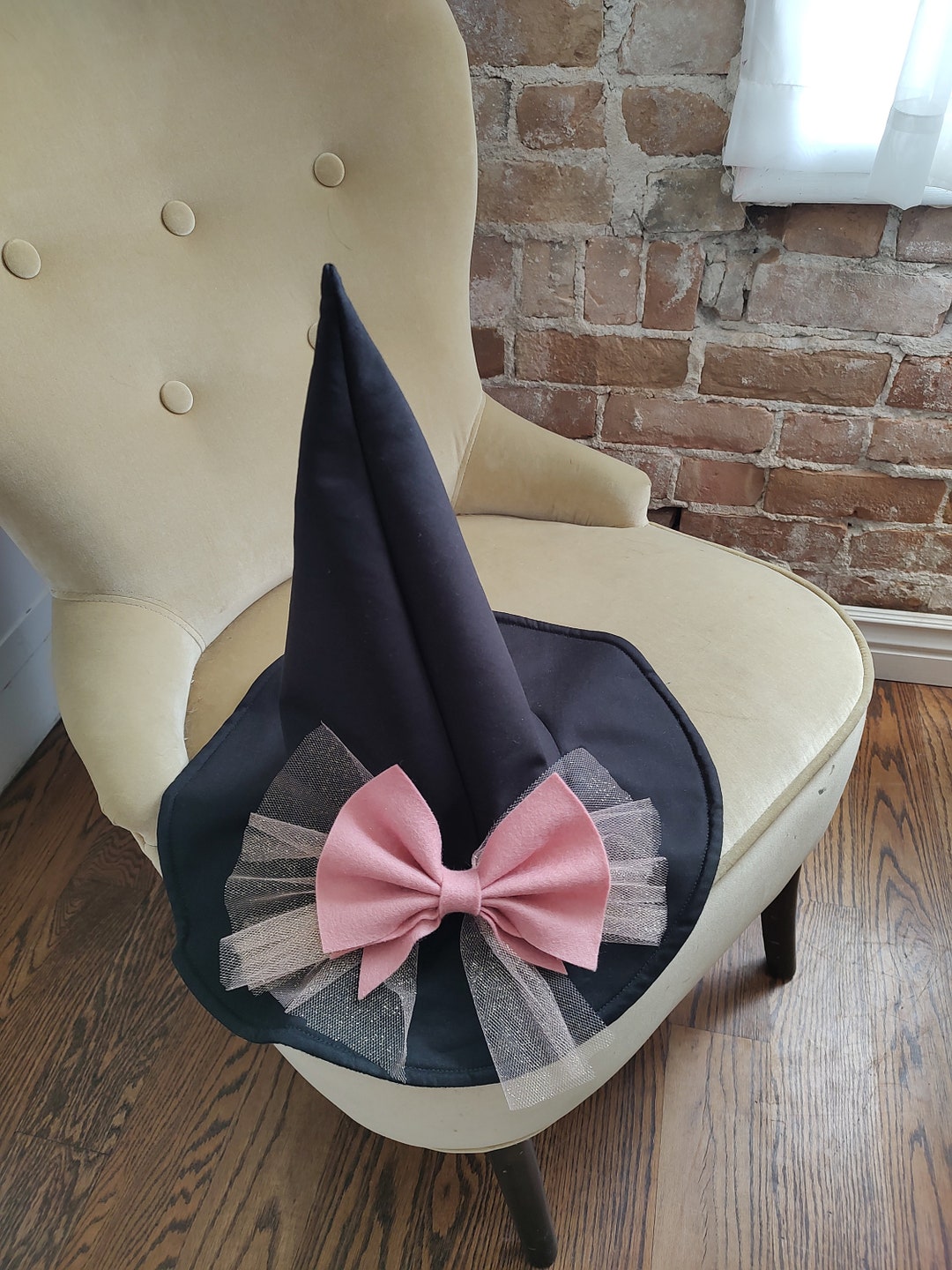 Girls Witch Hat Costume: Black Cotton, Pink Bow, Halloween Photo Prop ...