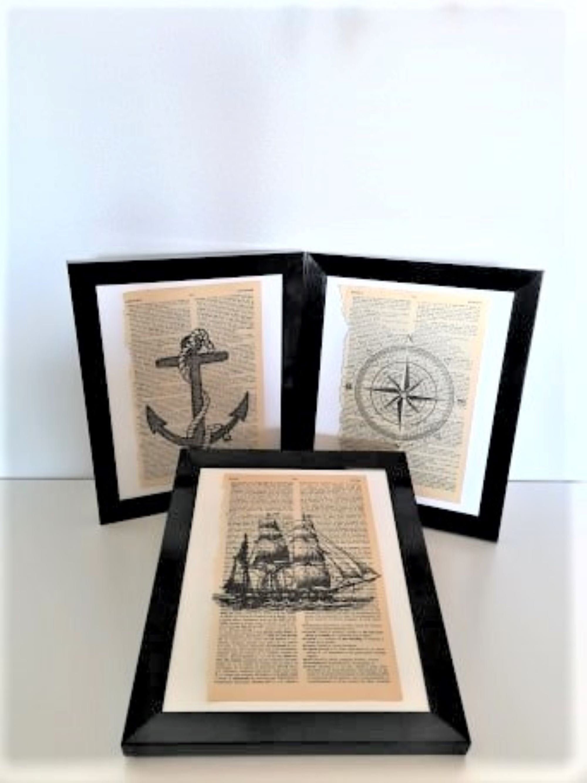 Set of 3 Dictionary Art Prints Vintage Compass Ship Anchor | Etsy