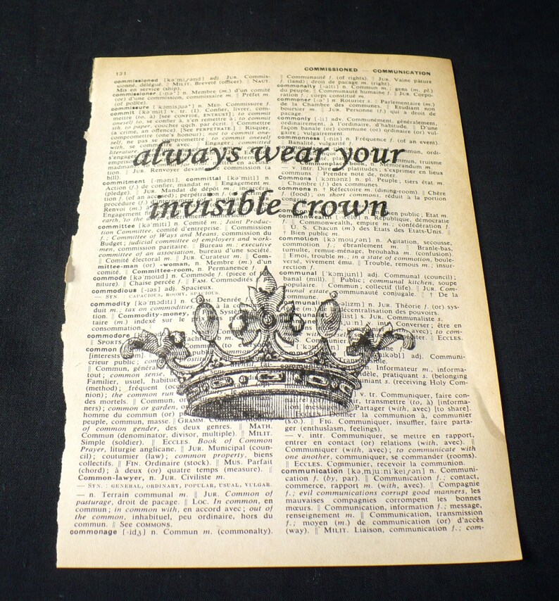 Crown Dictionary Art Print Home Decor Book Page Art Always - Etsy