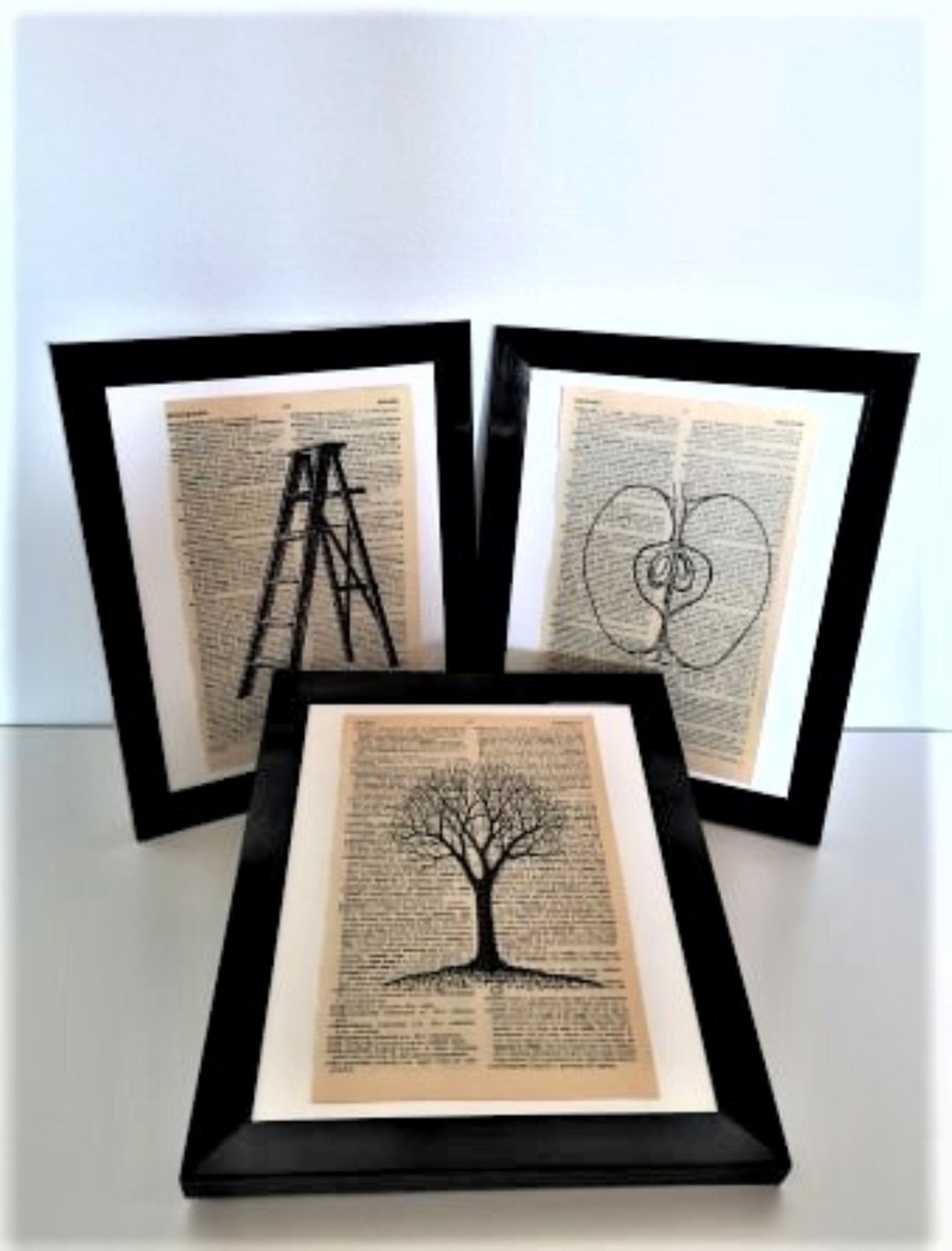 Set of 3 Dictionary Art Prints Apple Tree Vintage Wood Ladder Kitchen ...