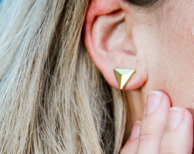 Gold Stud Earrings, Geometric Gold Earrings, Gold Triangle Earrings ...
