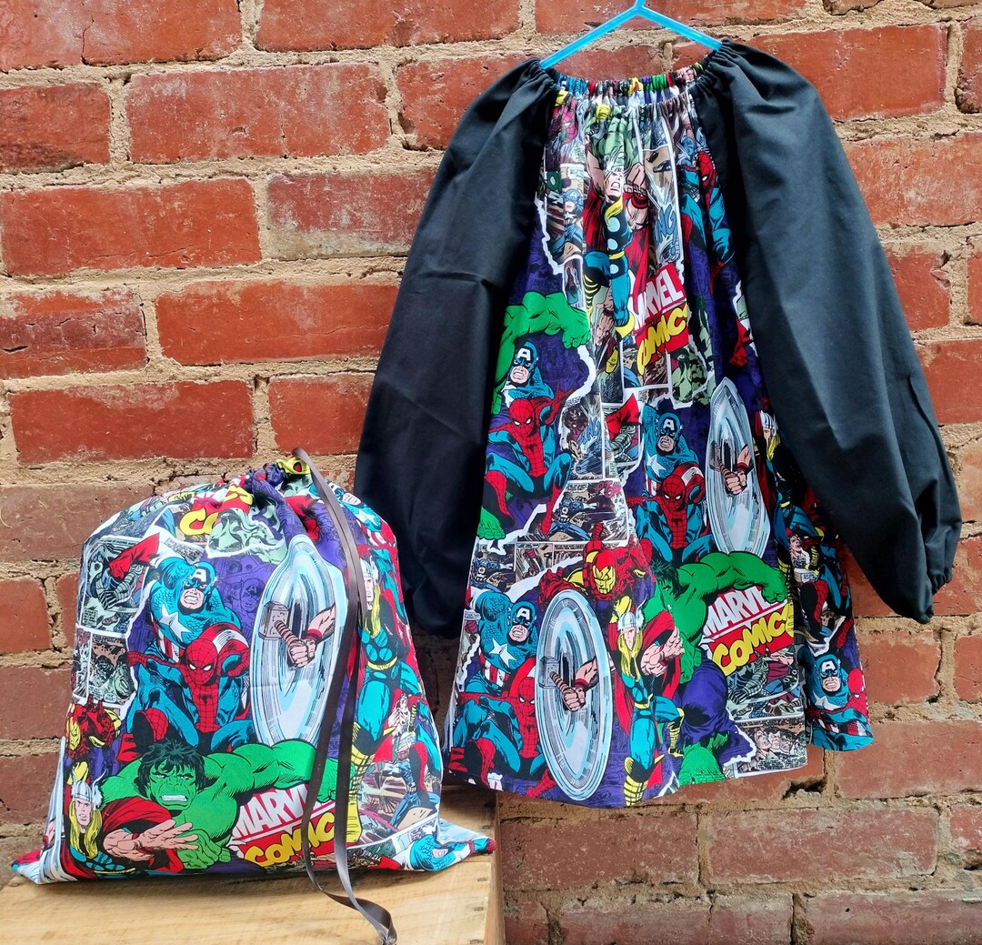 Matching Art Smock & Library Bag Set Superheroes. - Etsy