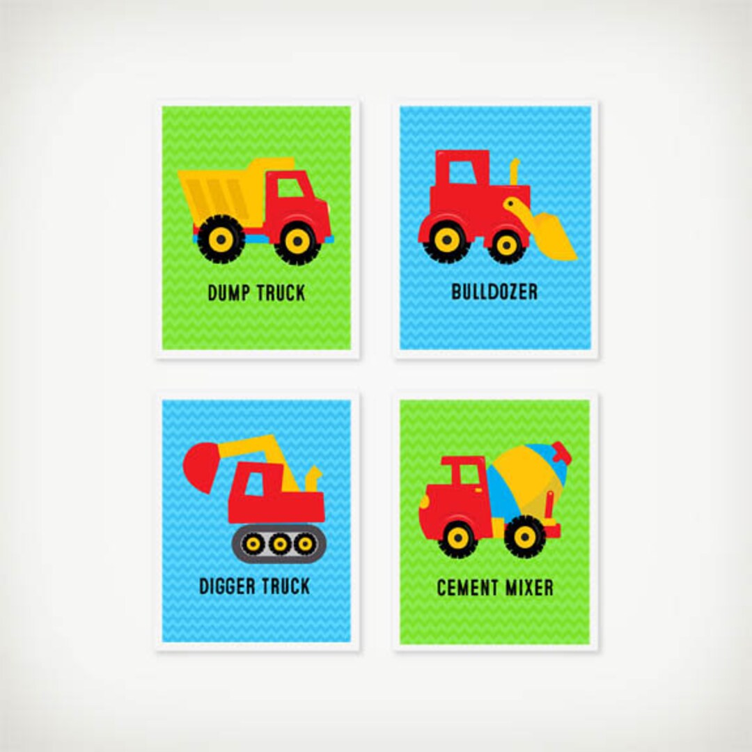 Construction Truck Wall Art Set, Instant Download Construction Theme ...