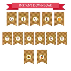 Thanksgiving Printable Decor, Give Thanks Banner Instant Download, DIY ...