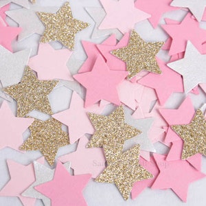 200 Pink and Gold Glitter Star Birthday Confetti, Twinkle Twinkle ...