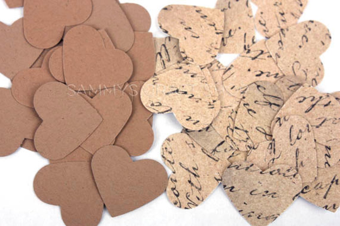 100 Kraft Hearts Confetti, Die Cut Hearts, Paper Heart Confetti for ...
