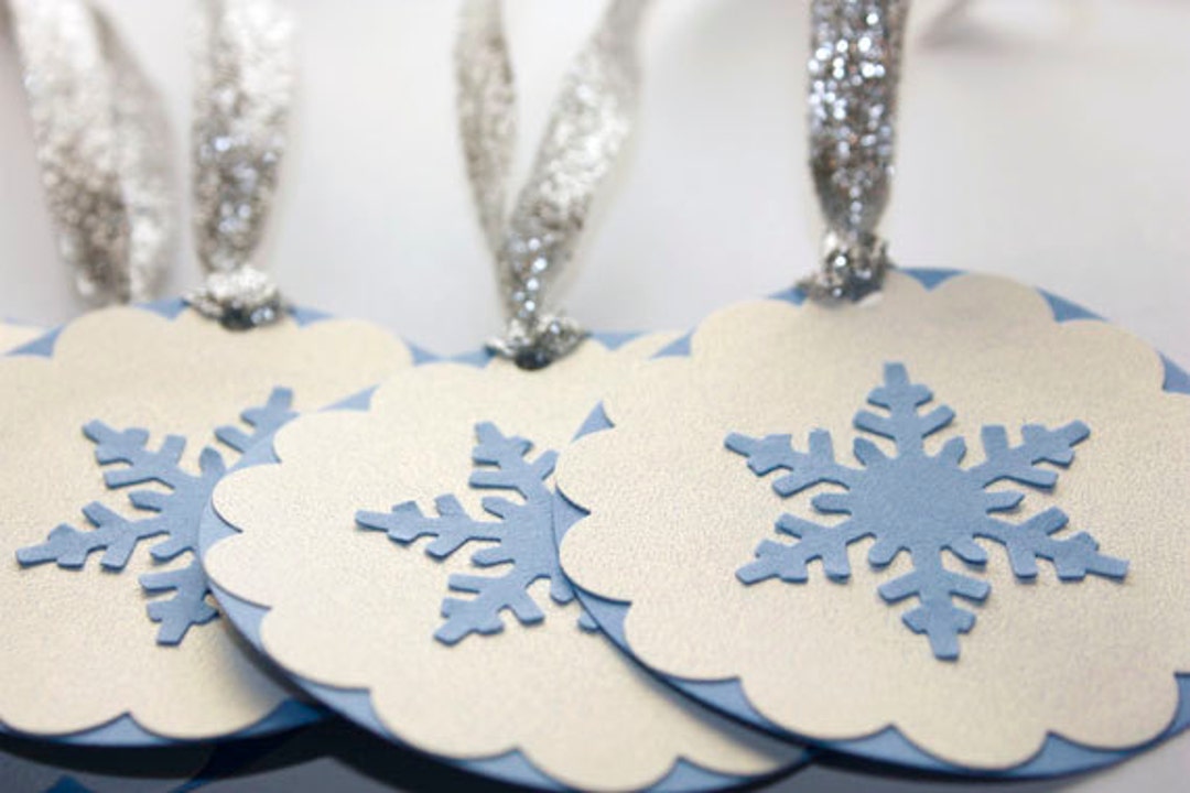 Snowflake Gift Tags, Set of 6 Handmade Tags, Light Blue and White Tags ...