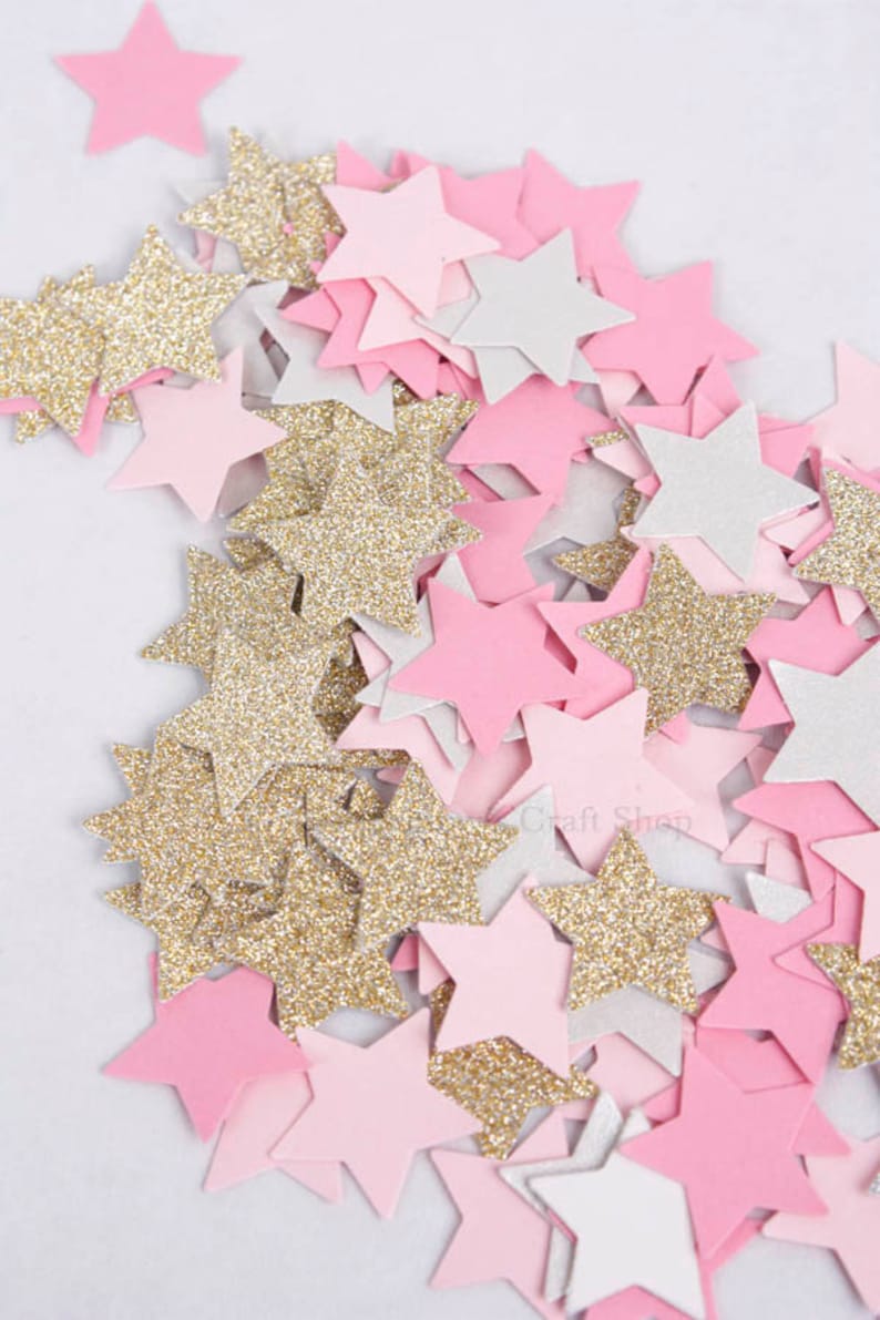 200 Pink and Gold Glitter Star Birthday Confetti, Twinkle Twinkle ...