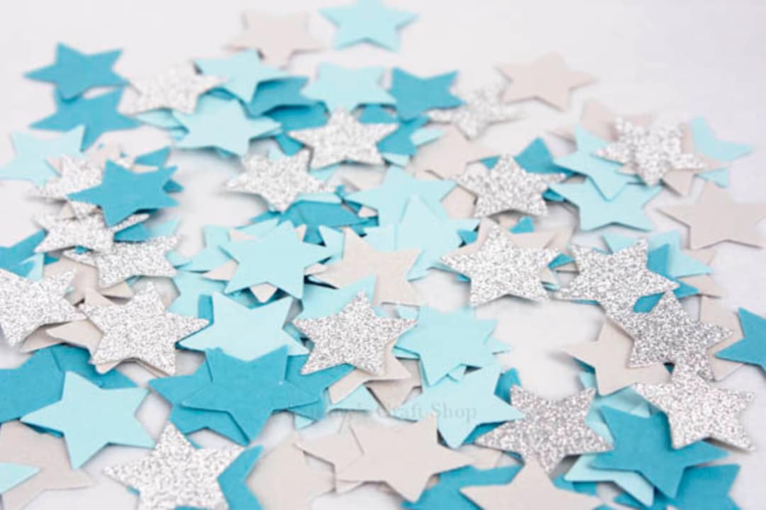200 Twinkle Twinkle Little Star Party Confetti, Small Blue and Silver ...