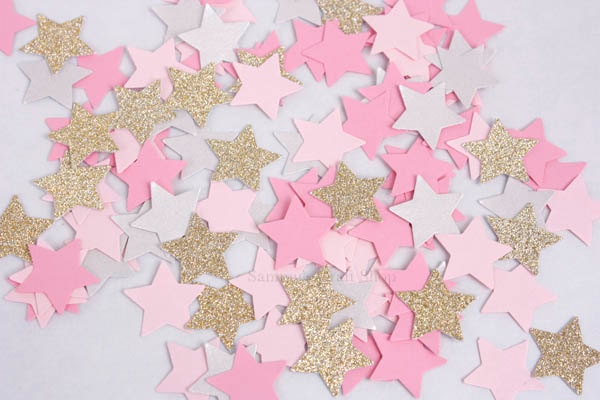 200 Pink and Gold Glitter Star Birthday Confetti, Twinkle Twinkle ...