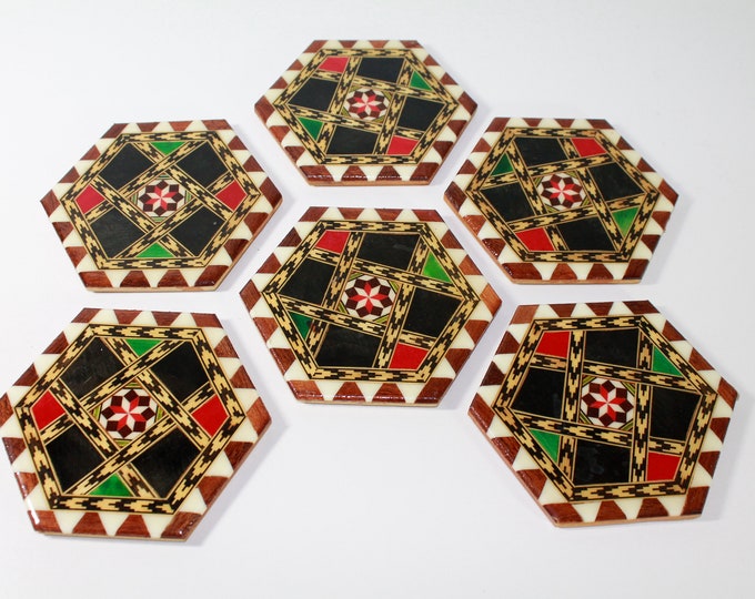 Vintage Spanish Taracea Marquetry Wooden Mosaic Inlay Coasters - Etsy