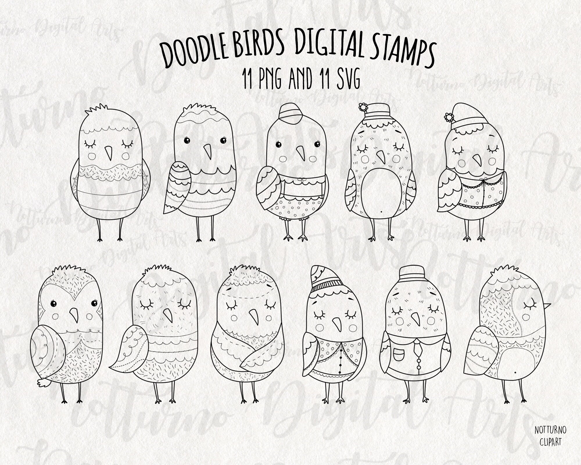 Materials Clip Art & Image Files Doodle Birds png and svg digital ...