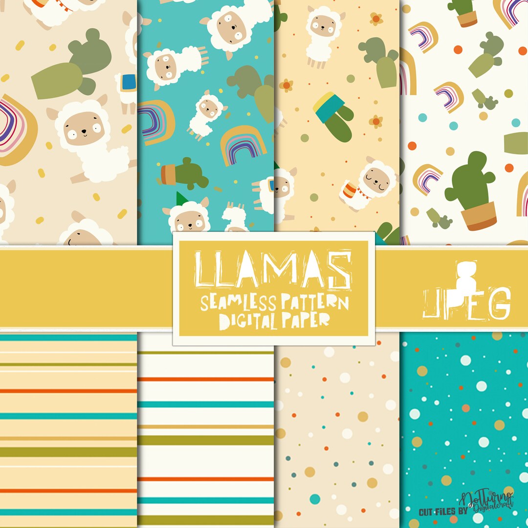 Seamless Paper Lamas Set of 8 Digital Papers Llama Digital Papers ...