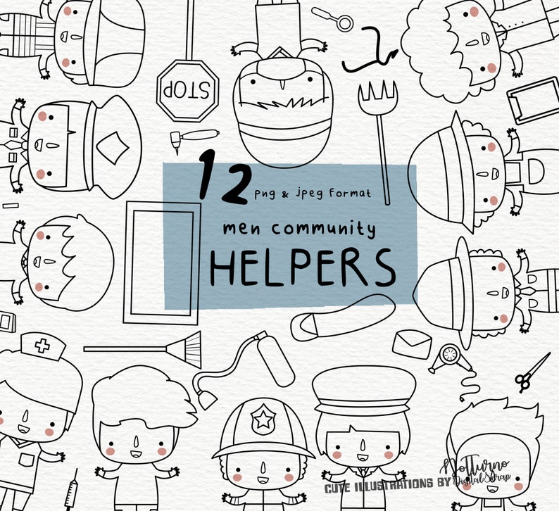 Men Community Helpers PNG Set of 12 Digital Stamps - Etsy