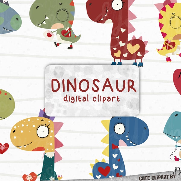 Dinosaur Valentine Clipart - Etsy