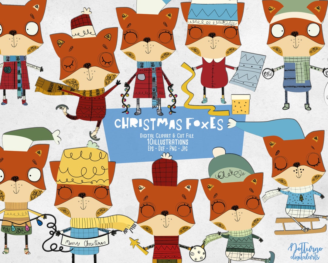 Christmas Foxes Clipart Set of 10 Cute Foxes Digital - Etsy