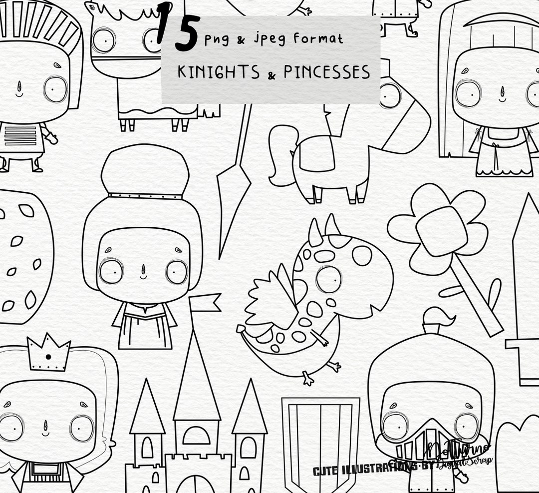 Knight and Princesses PNG Set of 15 Digital Stamps - Etsy