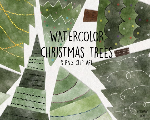 Watercolor Christmas Tree Clip Art. Instant Download. | Etsy