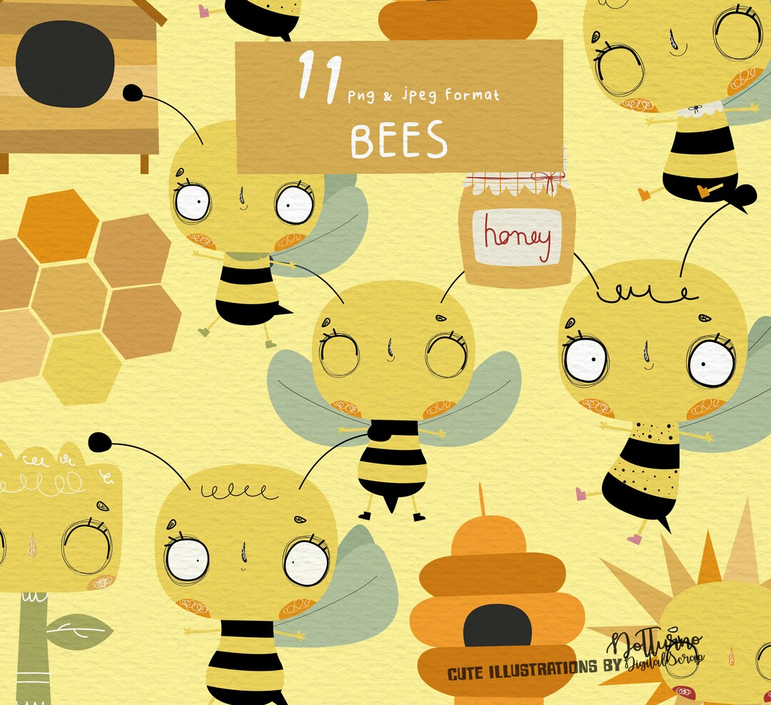 Cute Bees Clipart Set of 11 Bees PNG Bee Clip Art Cute - Etsy