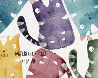 Cats Watercolor Clipart - Etsy