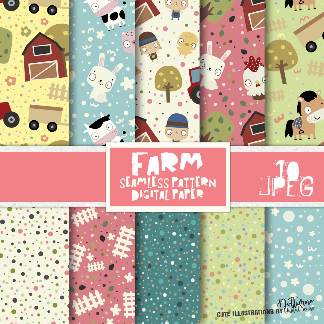 Farm Seamless Paper Set of 10 Digital Papers Farm - Etsy