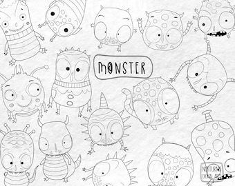 Monster Digital Stamps. PNG Black Line Art Silly Monster - Etsy