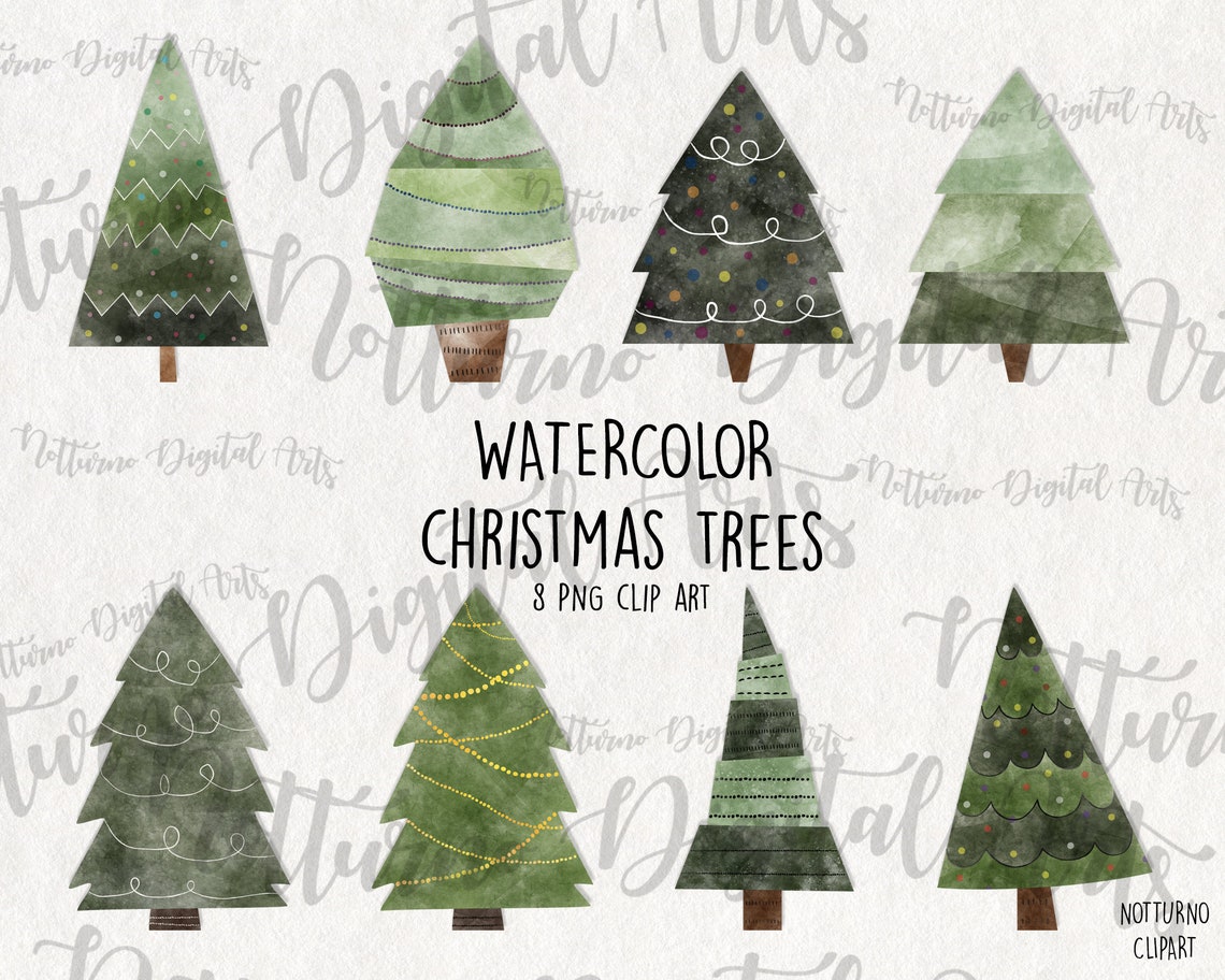 Watercolor Christmas Tree Clip Art. Instant Download. - Etsy