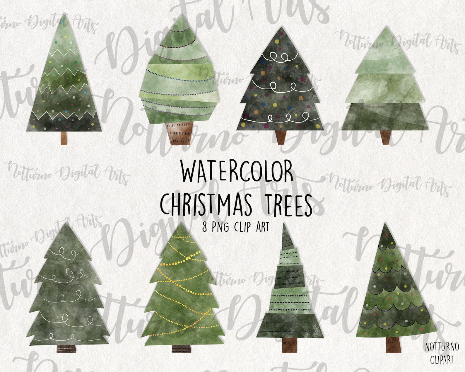 Watercolor Christmas Tree Clip Art. Instant Download. - Etsy