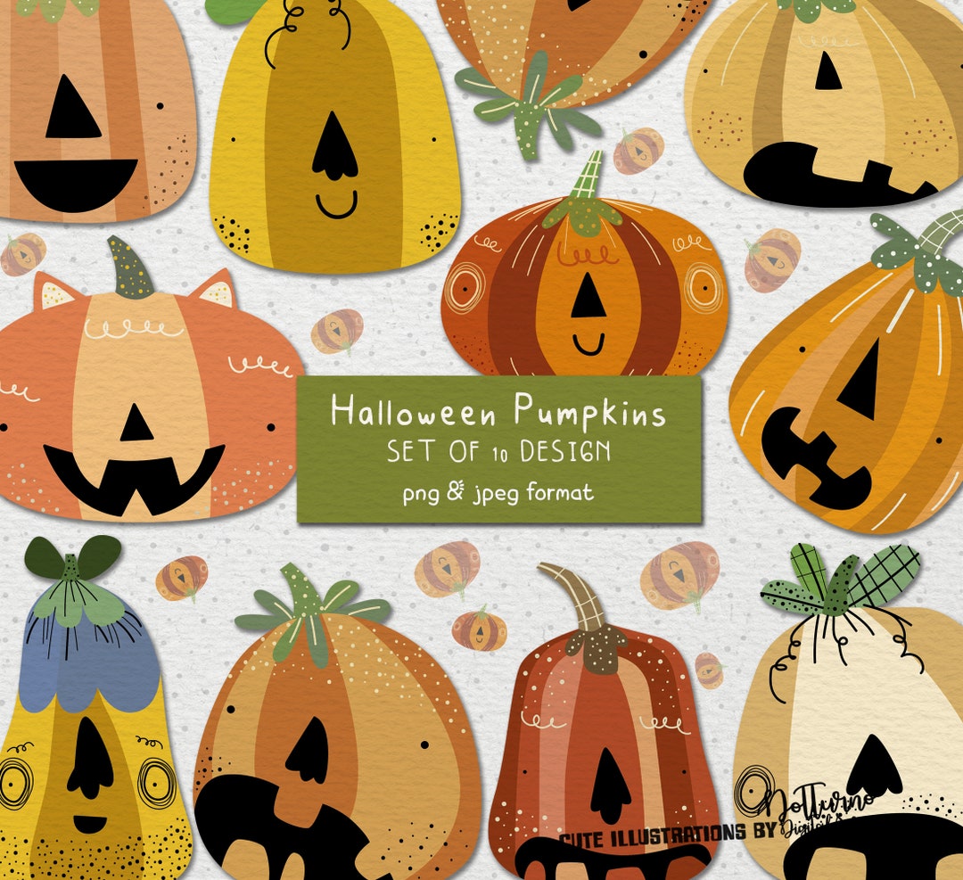 Halloween Pumpkins Clipart Set of 10 Cute Pumpkins, Clipart, Pumpkins ...