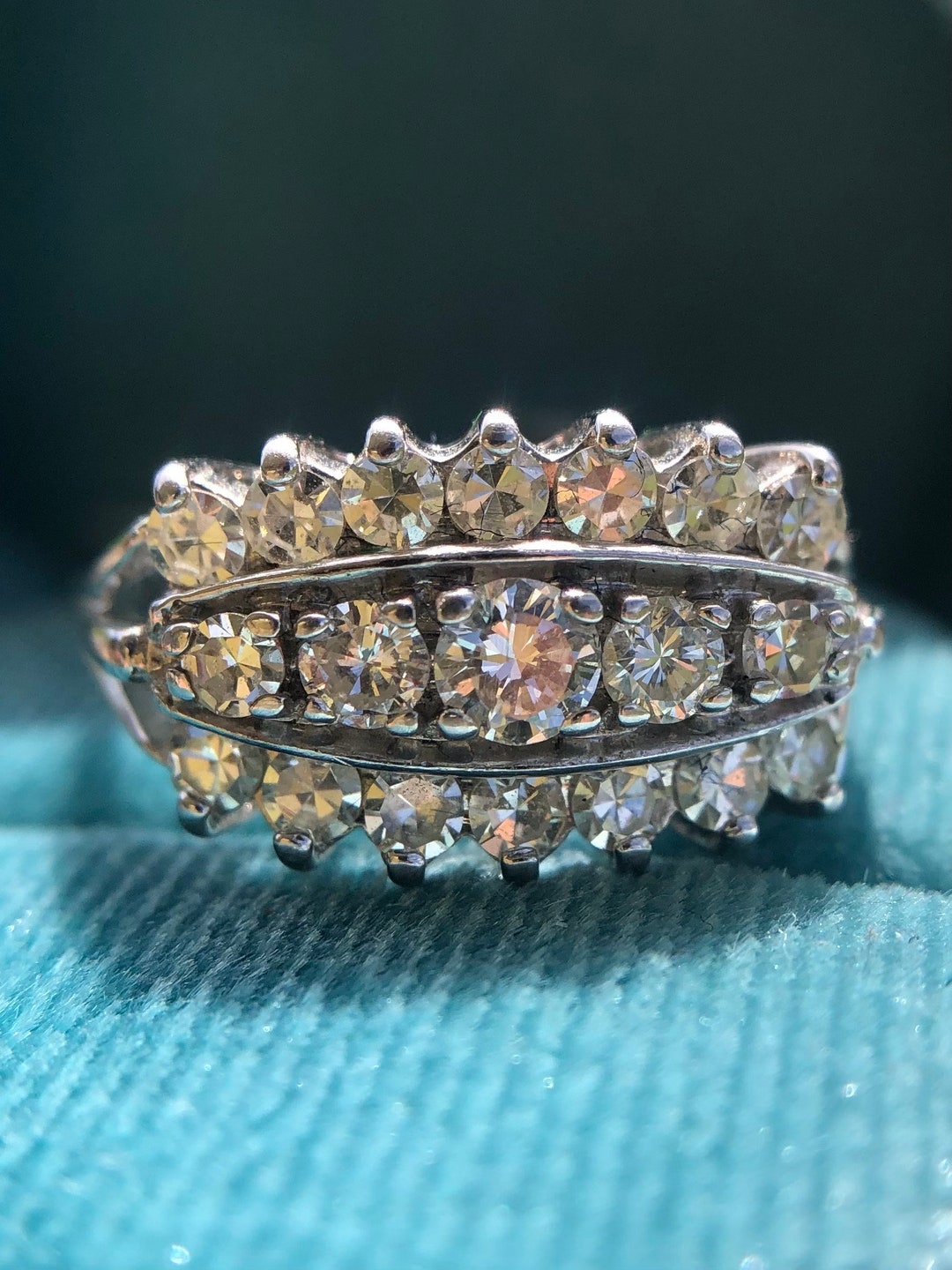 Three Row Diamond Princess Ring - Etsy